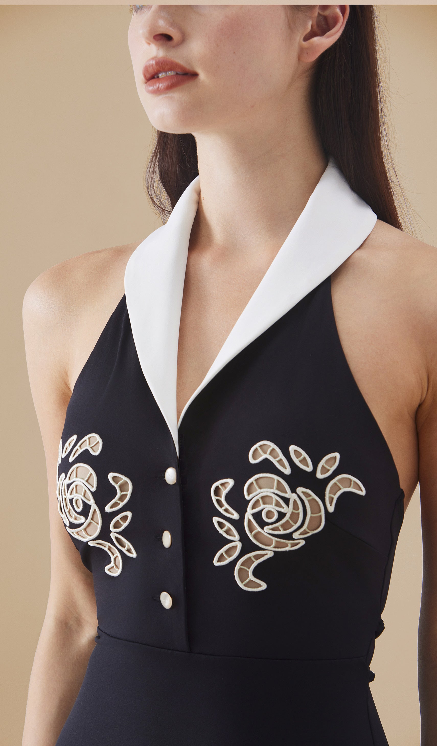 PHOEBE Embroidered Halter Neck One Piece Swimsuit | Visual Mood